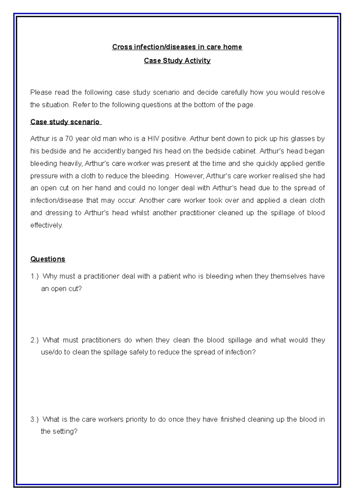 Cross infection - case study 2 - Cross infection/diseases in care home ...