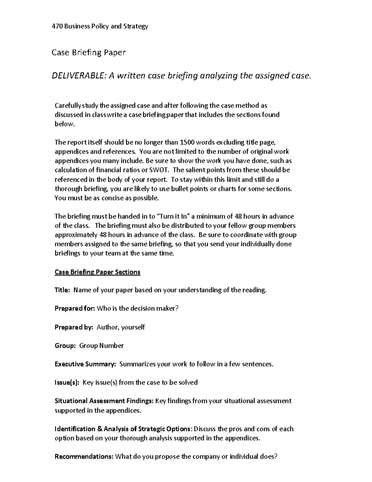 470 Briefing Papers - These are the tut sheets.... - 470 Business ...