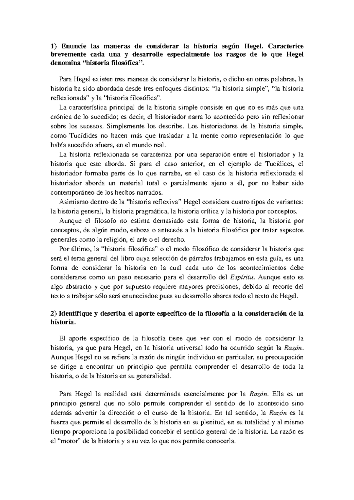 Resolución guía Hegel - Filosofia para psicologia UNLP - Enuncie las ...