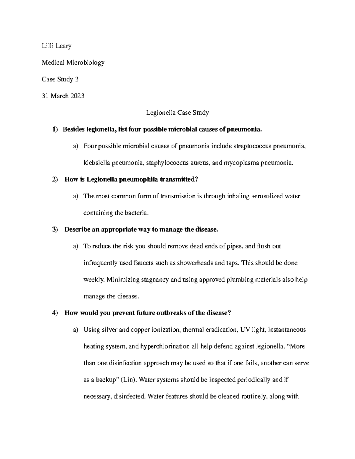 Leary Med Micro Case Study 3 - Lilli Leary Medical Microbiology Case ...