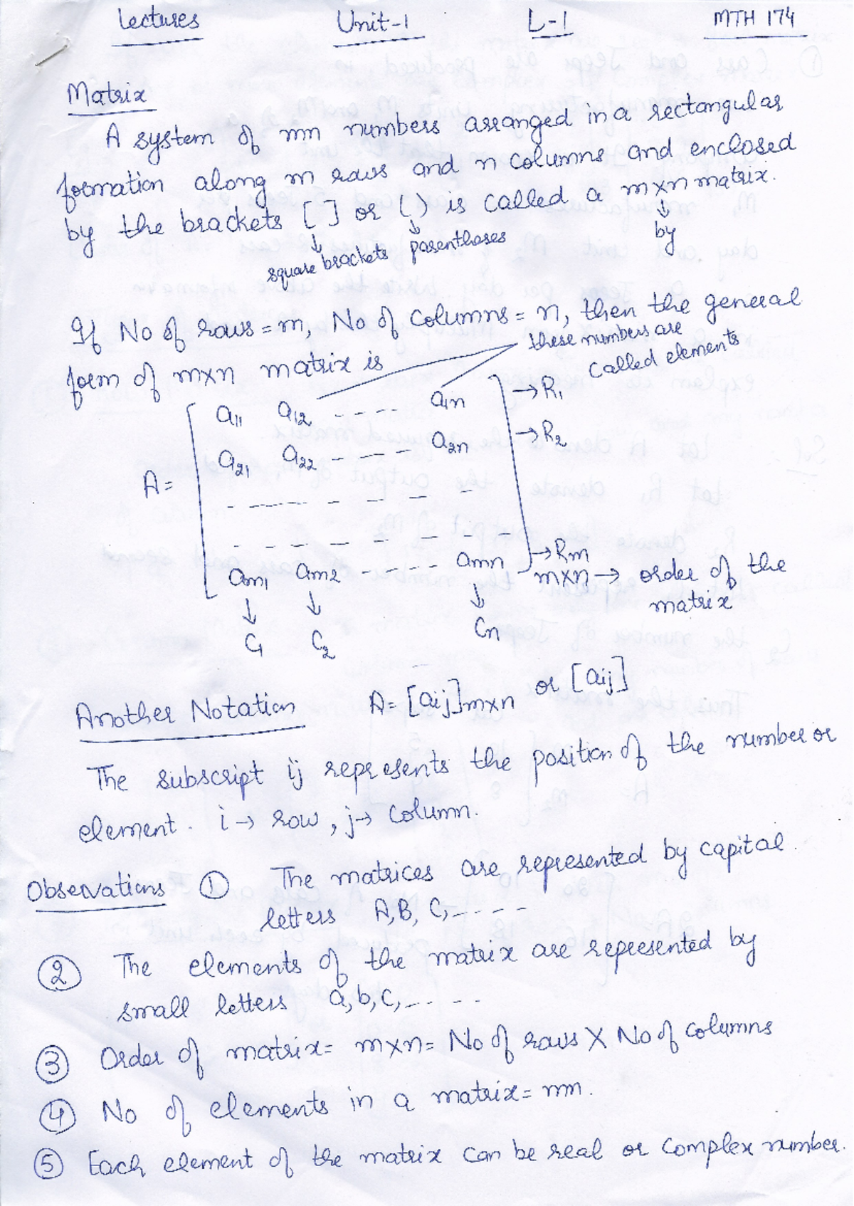 Matricesbasics - Matrices Basics - lectures MTH 174 Matrix A system of ...