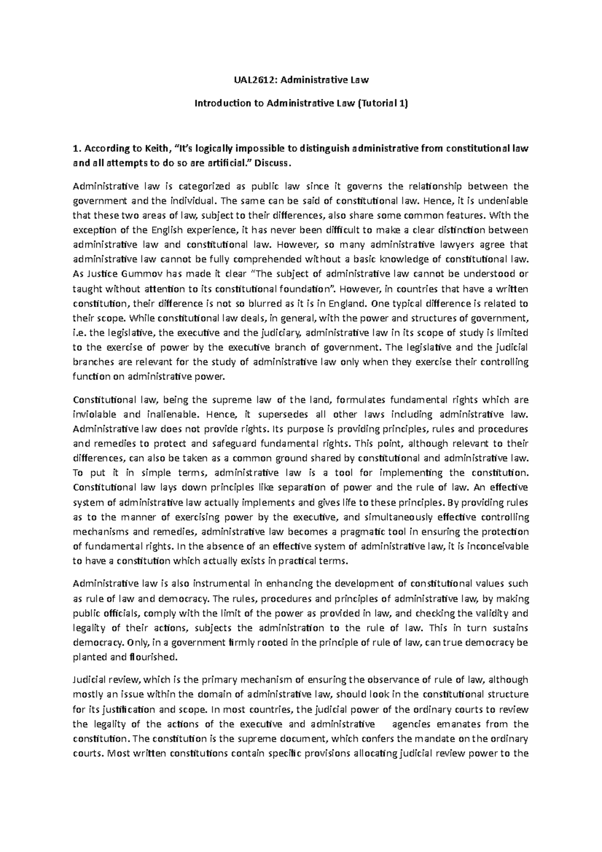 Admin law tutorial 1 - UAL2612: Administraive Law Introducion to ...