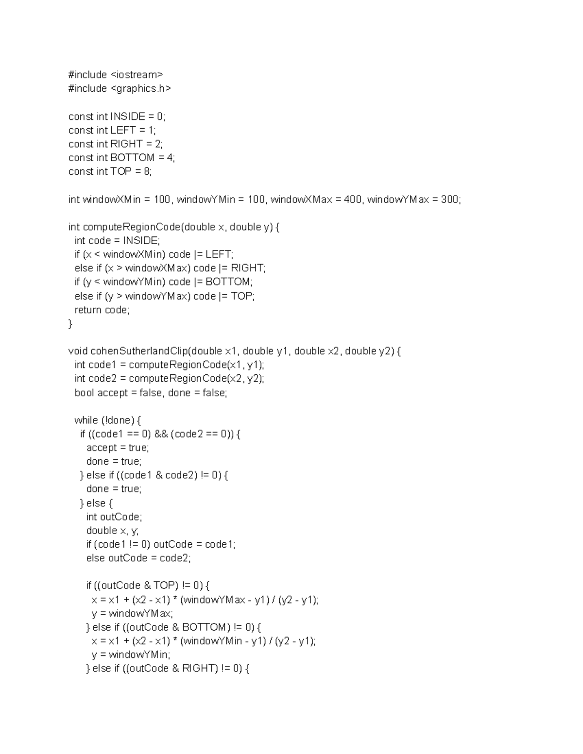 Cohen code - In joi - #include #include const int INSIDE = 0; - Studocu
