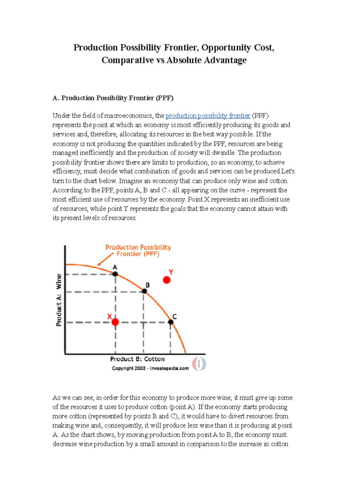 Production Possibility Frontier Opportunity Cost & Comparative vs ...