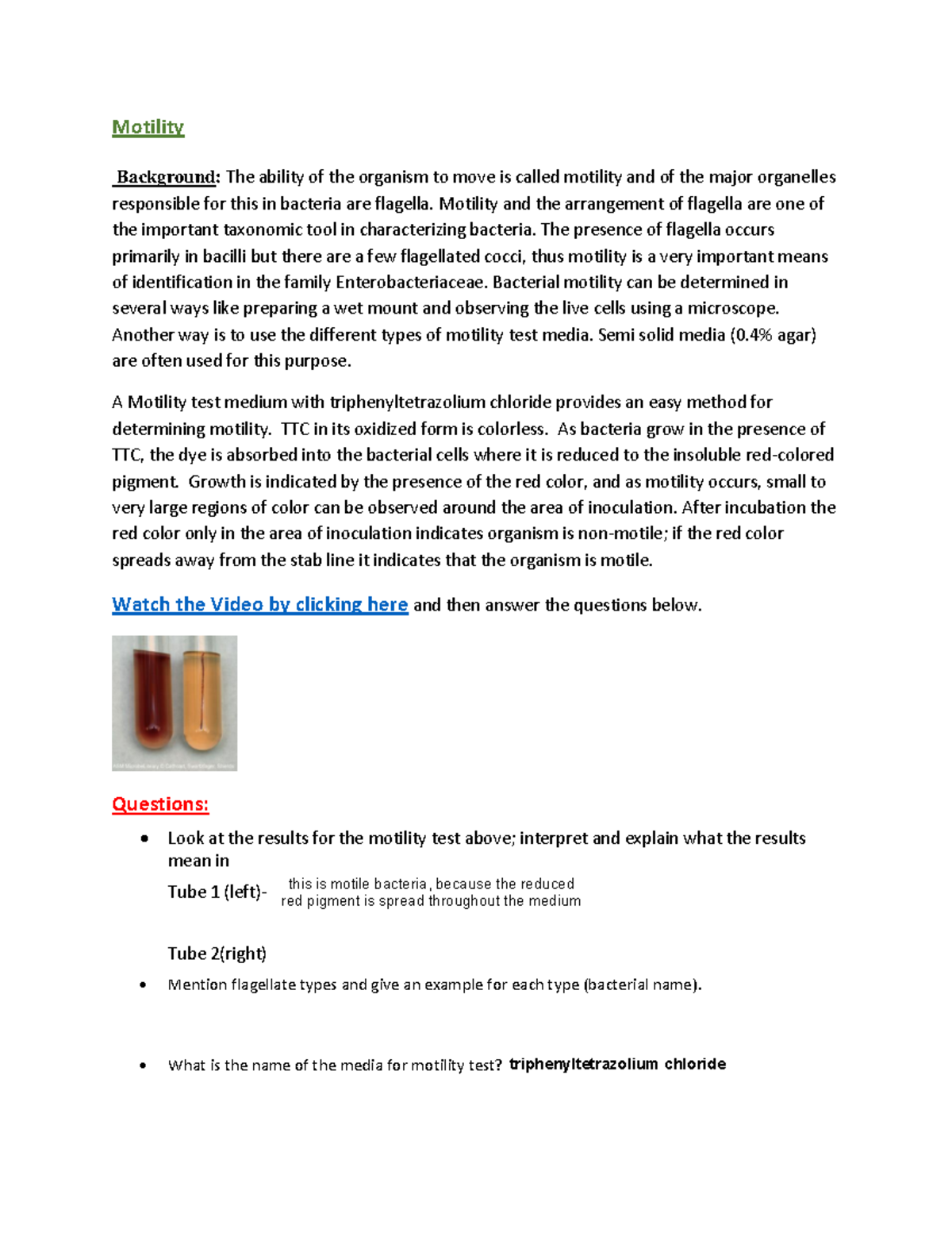 Motility and Oxygen requirement-1 - Motility Background: The ability of ...