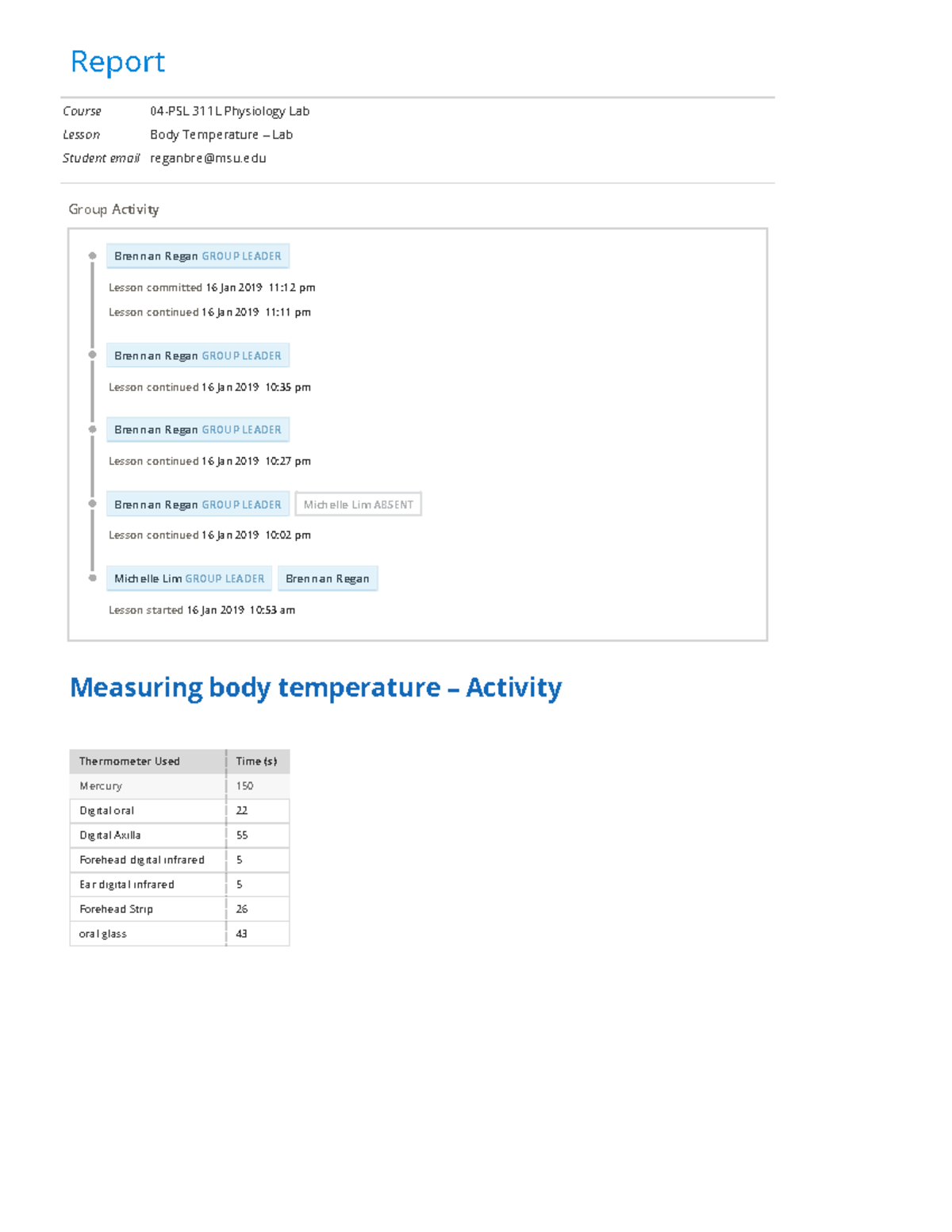 Body Temp Lab PDF - Report Course 04-PSL 311L Physiology Lab Lesson ...