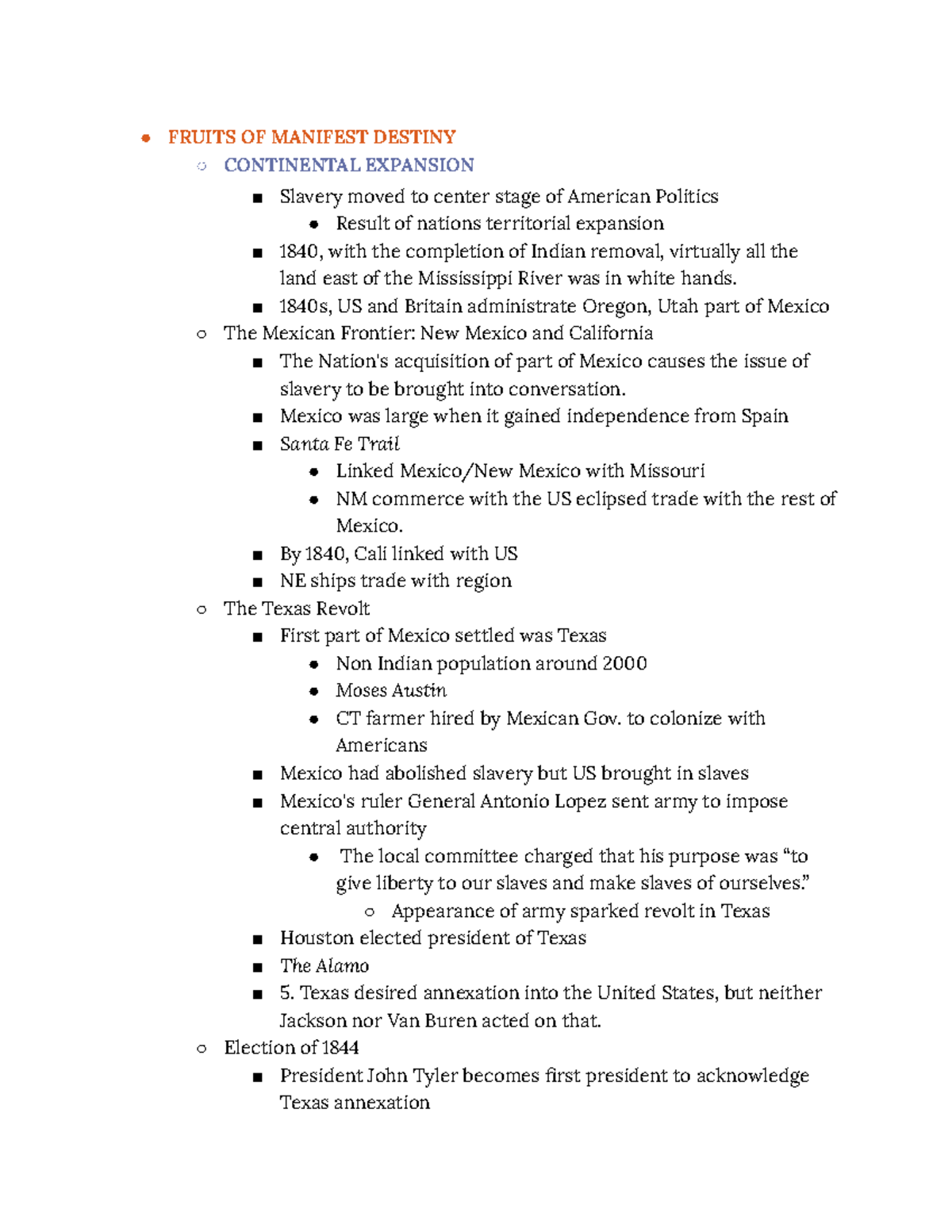 Apush CH13 - FRUITS OF MANIFEST DESTINY CONTINENTAL EXPANSION Slavery ...