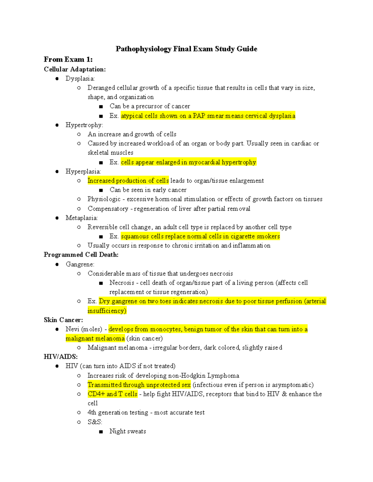 Patho Final Review - Pathophysiology Final Exam Study Guide From Exam 1: Cellular Adaptation ...