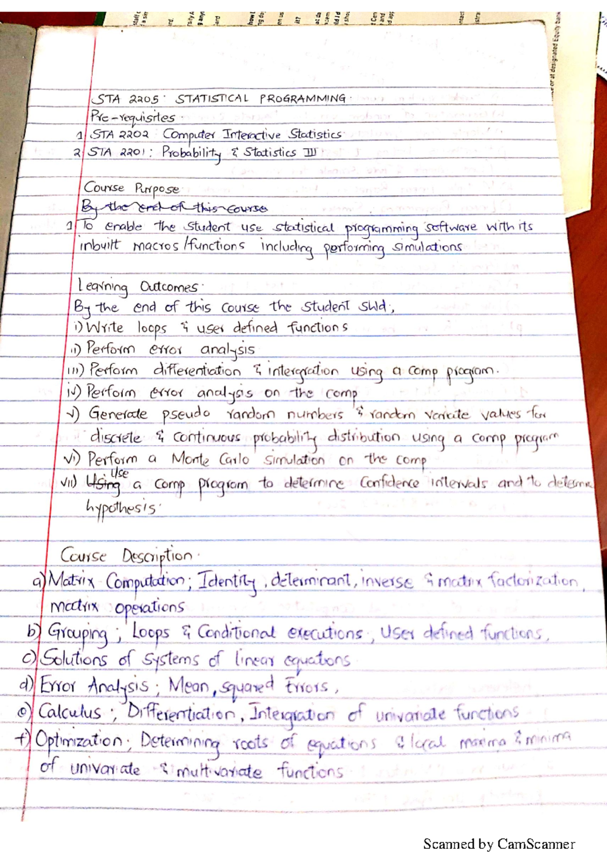 Statistical programming sta 2205 - Bsc. mathematics and computer science - Studocu