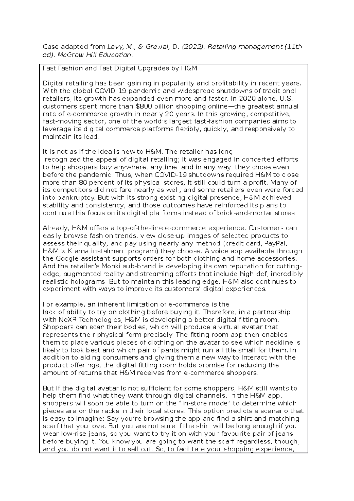 Session 2 - Case Study Discussion - Case adapted from Levy, M ...