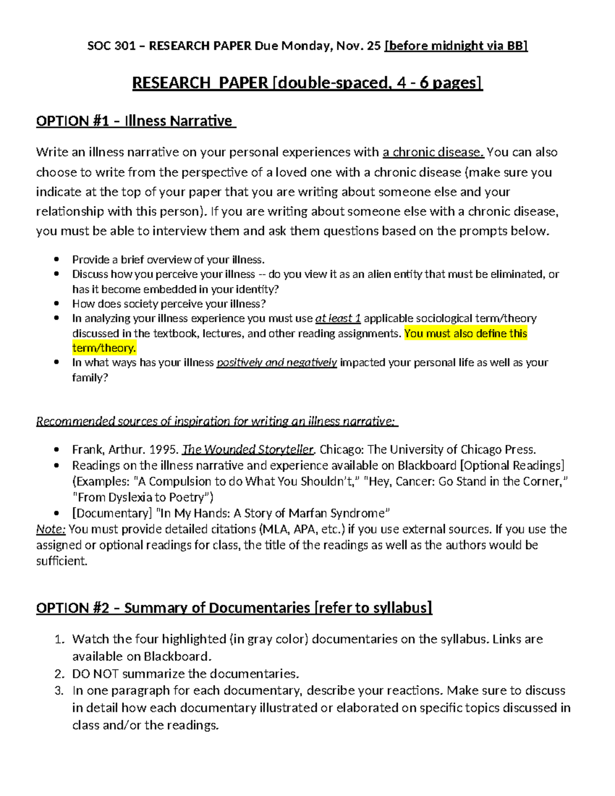 Research Paper F24 TFr - SOC 301 – RESEARCH PAPER Due Monday, Nov. 25 ...