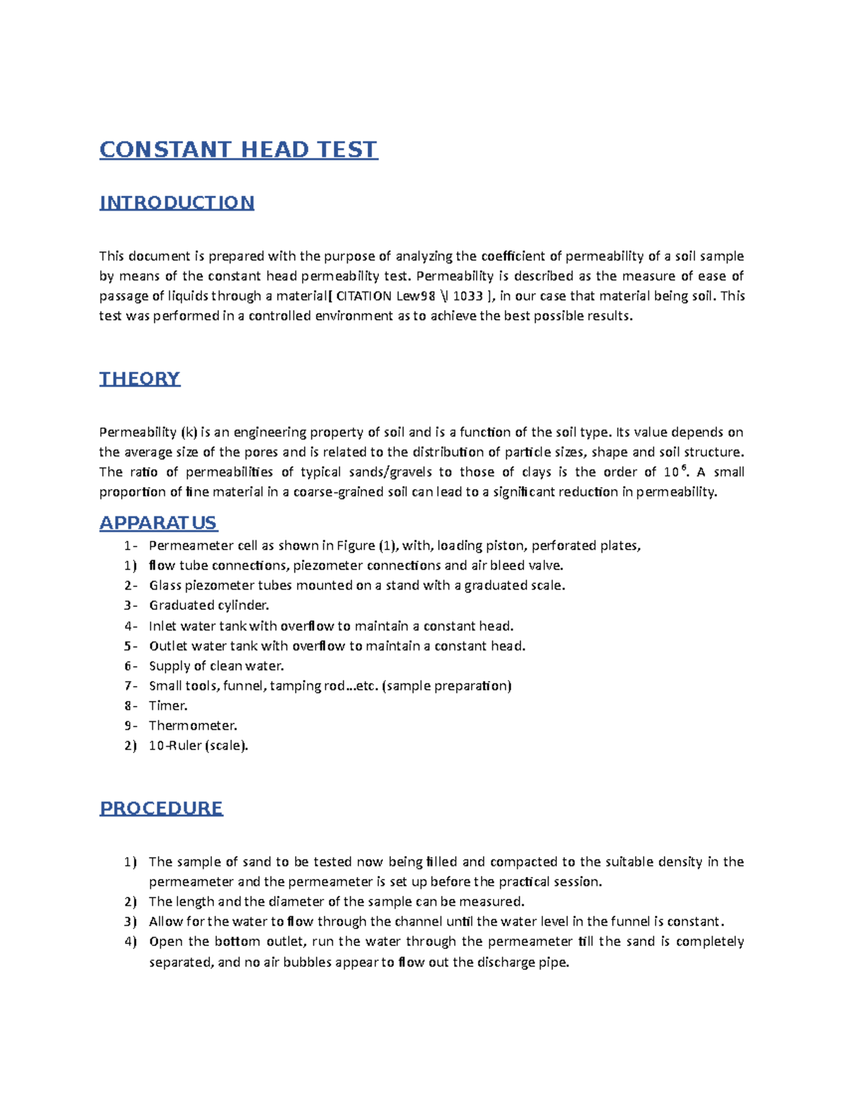 Litha report - looking for information - CONSTANT HEAD TEST ...