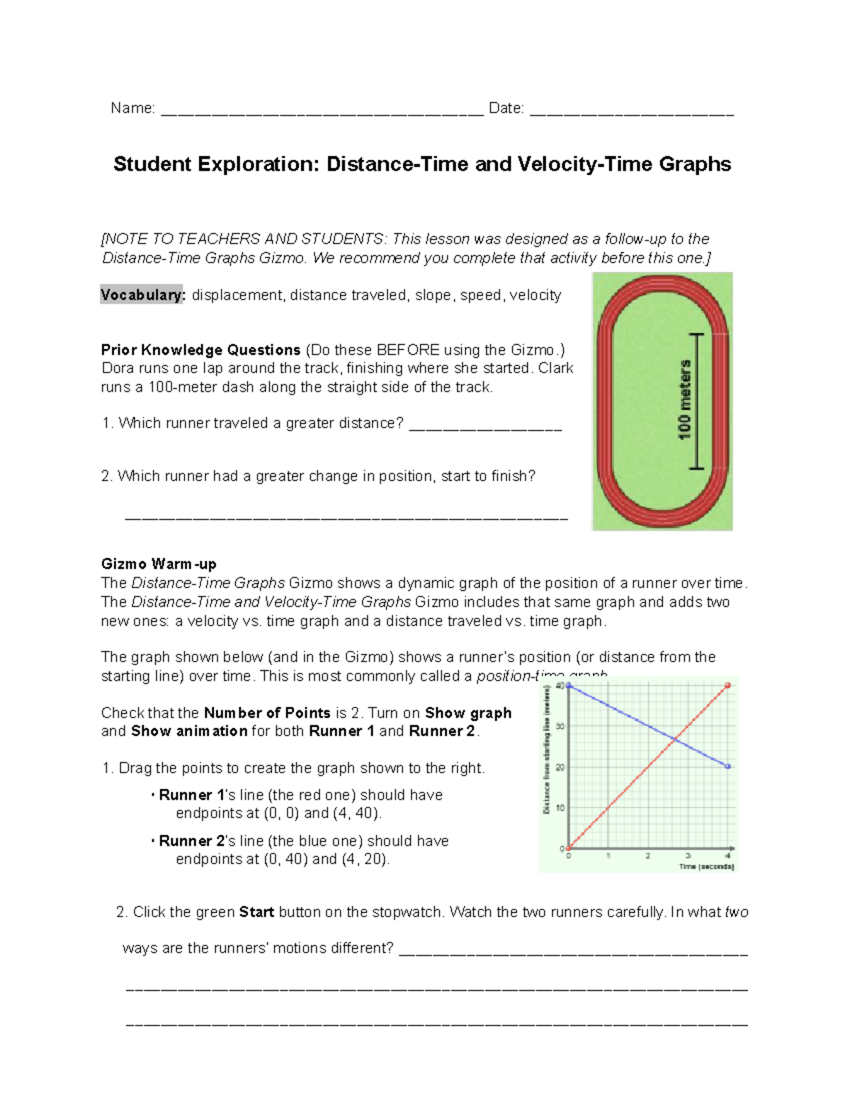 Distance Time Velocity SE - Name ...