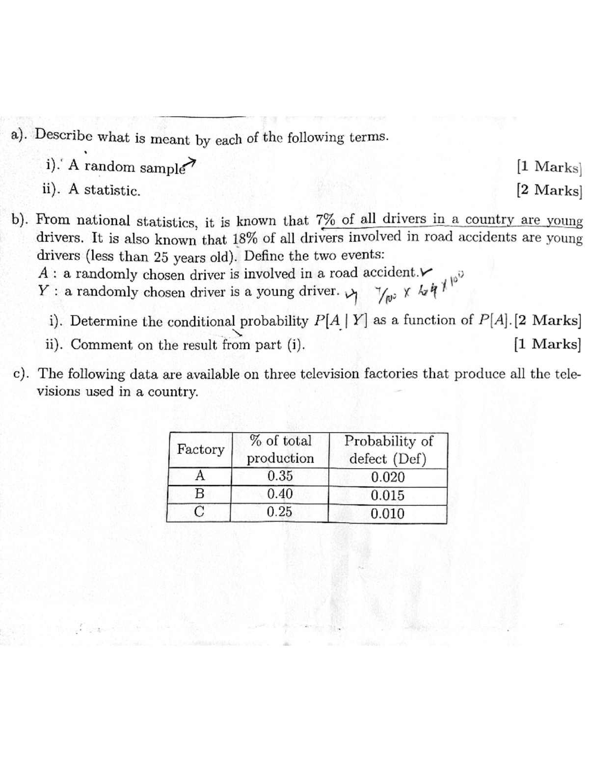 Probs exam 1 - probability and statistics 1 quizes - a). . Describe ...