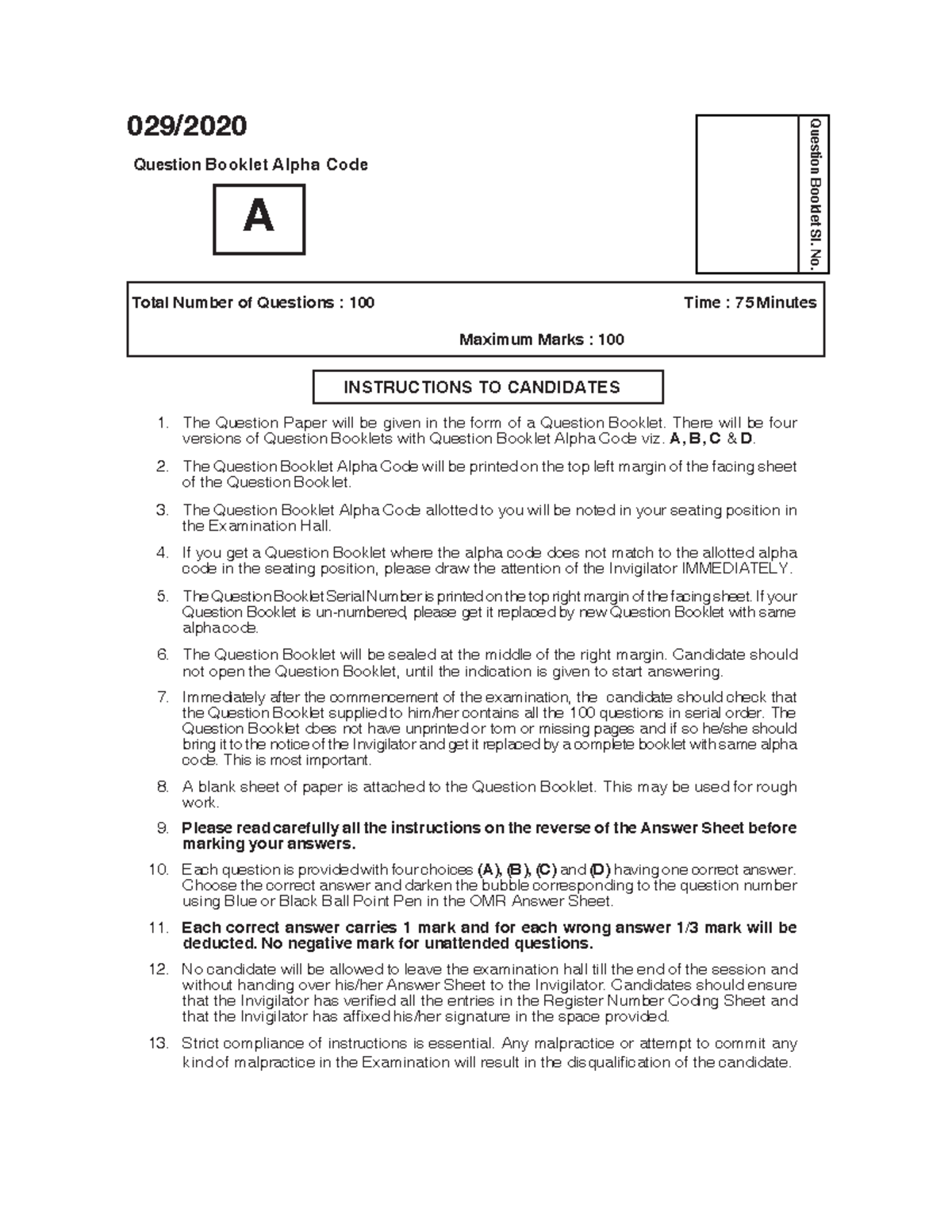 Food safety officer question-paper-2020 - INSTRUCTIONS TO CANDIDATES ...