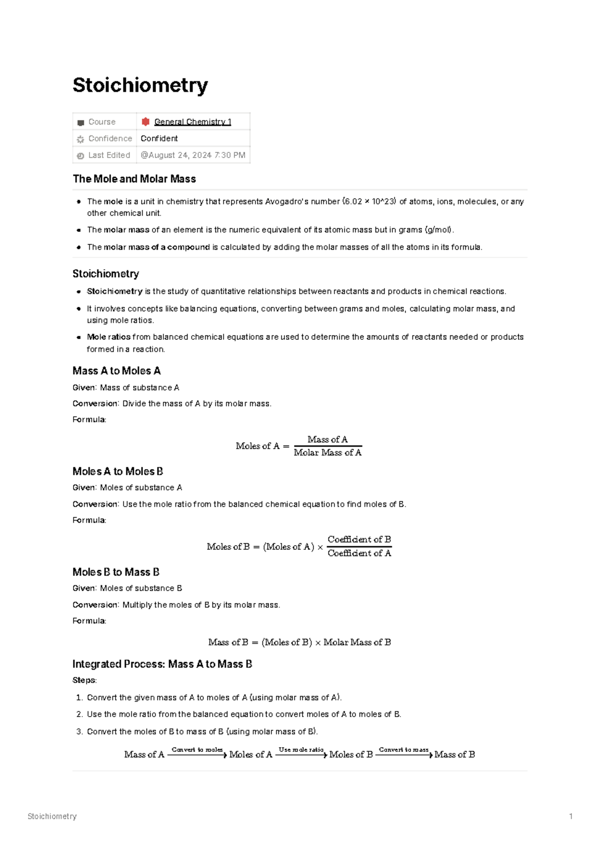 Stoichiometry-fast revision notes - Stoichiometry 1 Stoichiometry ...