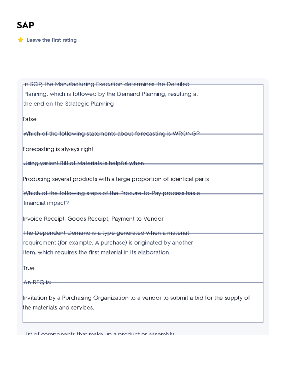 SAP Flashcards Quizlet - SAP Leave the first rating In SOP, the ...