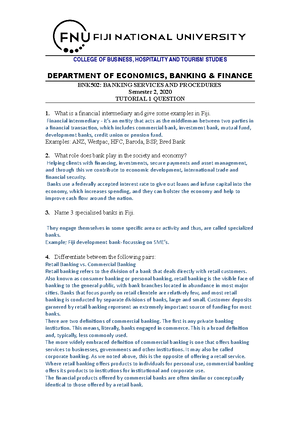 Tutorial 3 Questions - Banking and Finance - Studocu