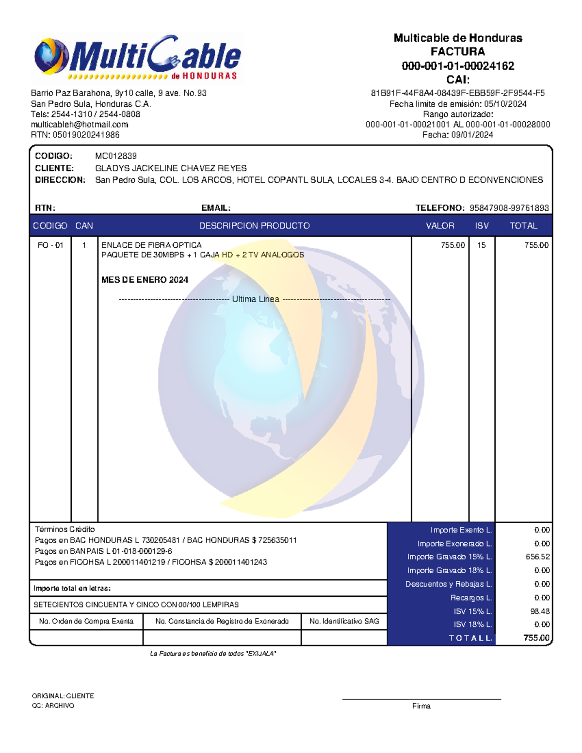 000 001 01 00024162 - Hola - Multicable de Honduras FACTURA 000-001-01 ...