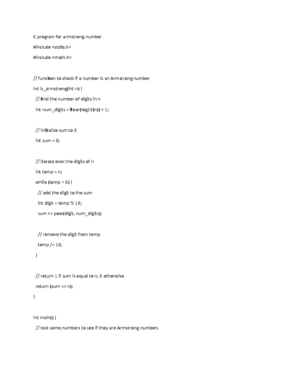 C Code For Armstrong Number C Program For Armstrong Number Include