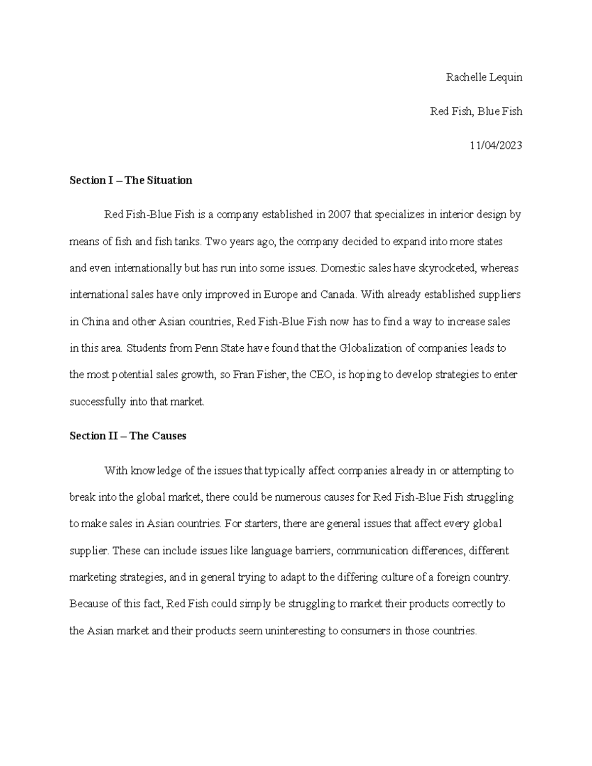 Red Fish Case - Csde Study - Rachelle Lequin Red Fish, Blue Fish 11/04 ...