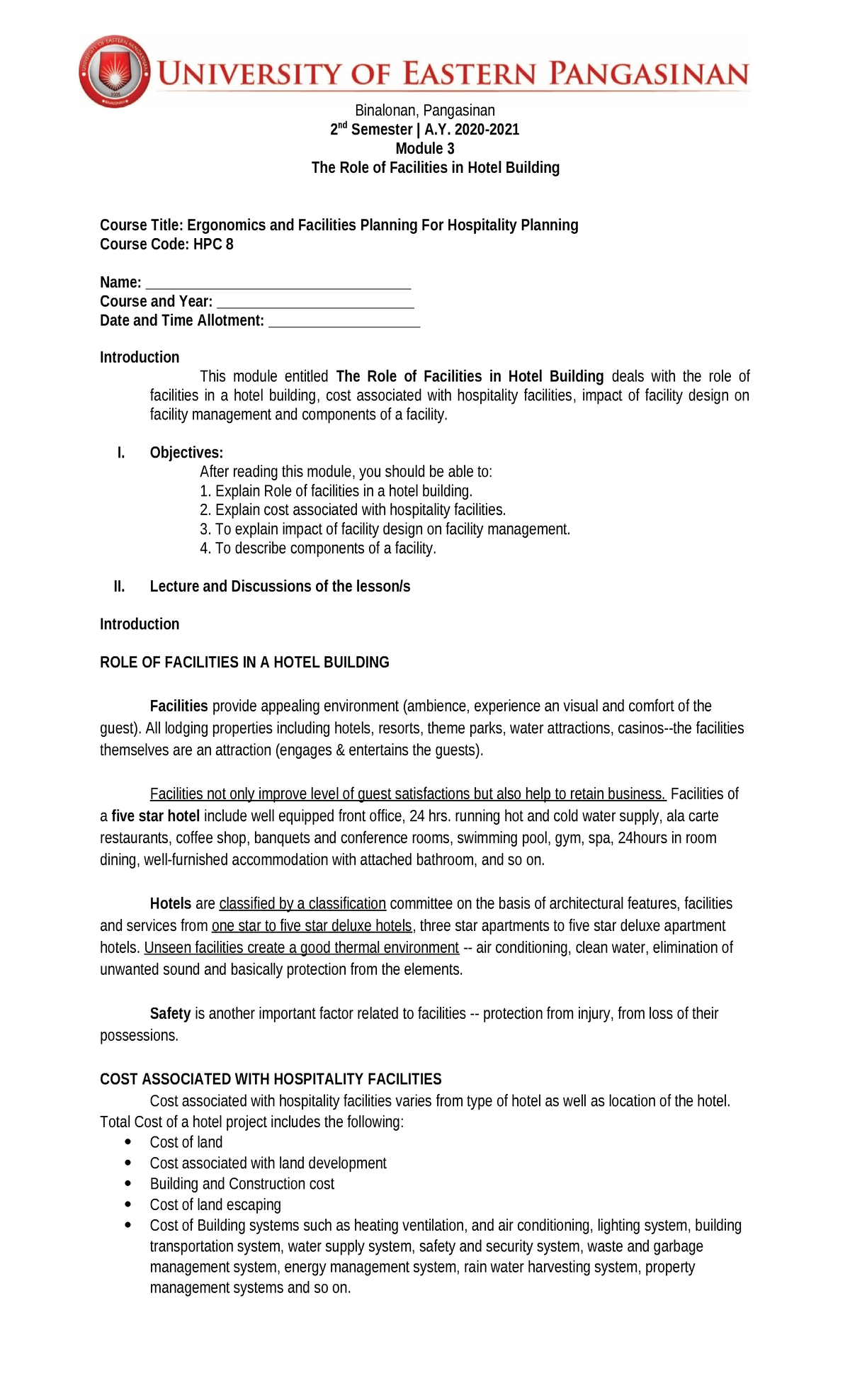Ergonomics Module 3 - Lesson - 2 nd Semester | A. 2020-2021Binalonan, Pangasinan The Role of ...