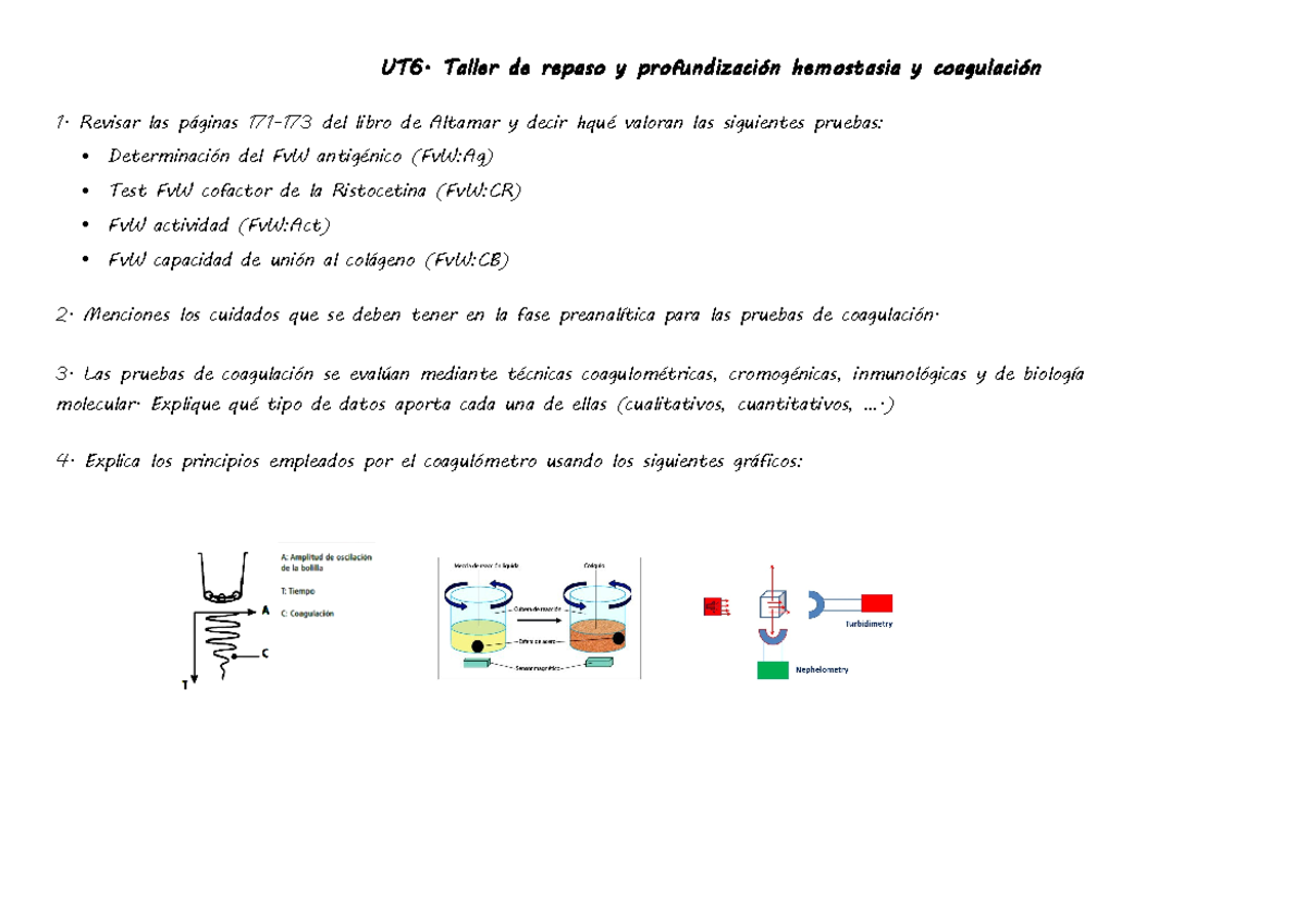 UT6. Repaso y profundización coagulación - UT6. Taller de repaso y profundización hemostasia y ...