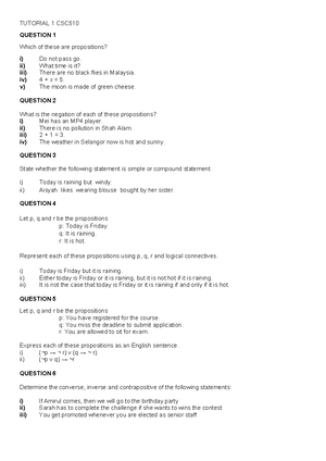 Tutorial 4 - Discrete Structure - Tutorial 4 1. Translate each of the following statements into ...