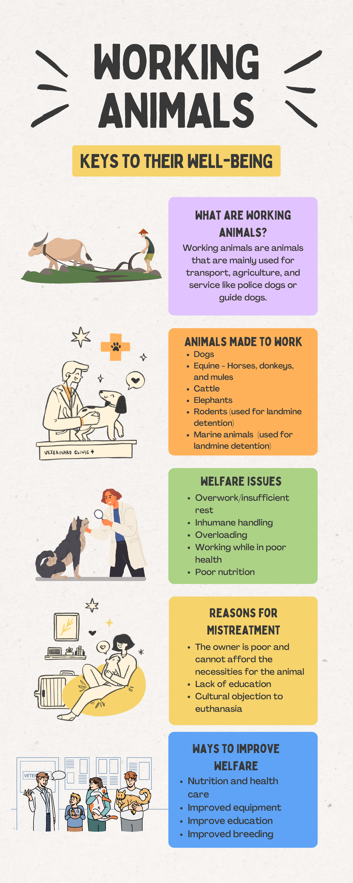 Colorful Illustrated Happy Animals Infographic - Working animals are ...