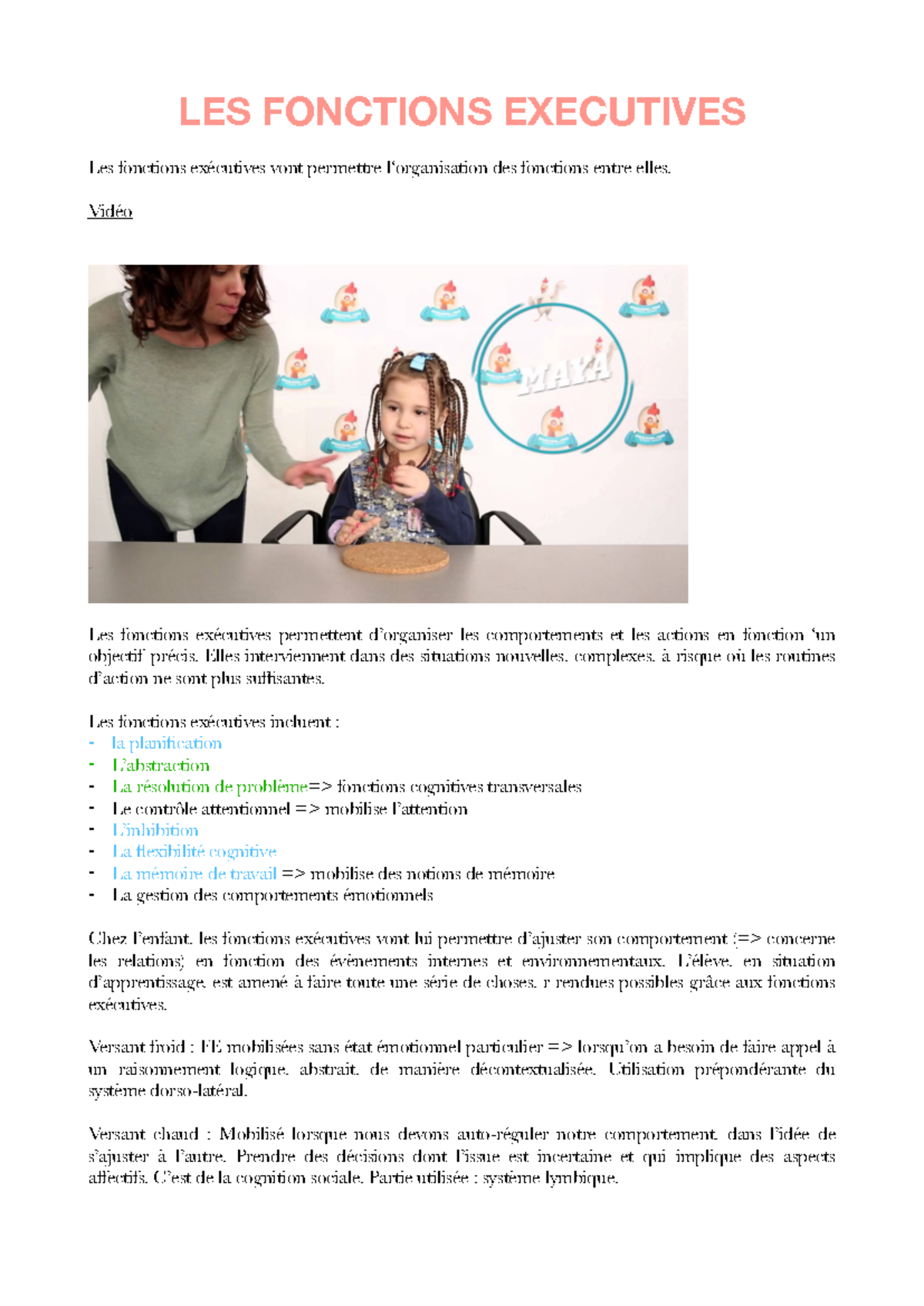 Chapitre 2 neuropsy - LES FONCTIONS EXECUTIVES Les fonctions exécutives ...