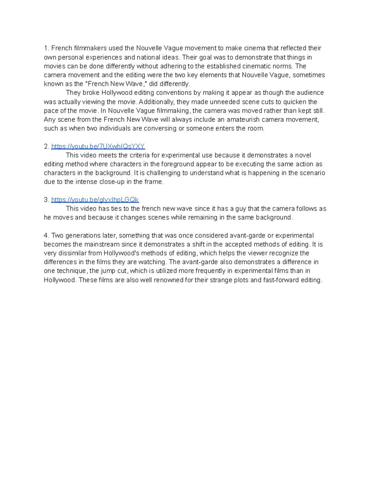 French NEW WAVE - Homework - French filmmakers used the Nouvelle Vague ...