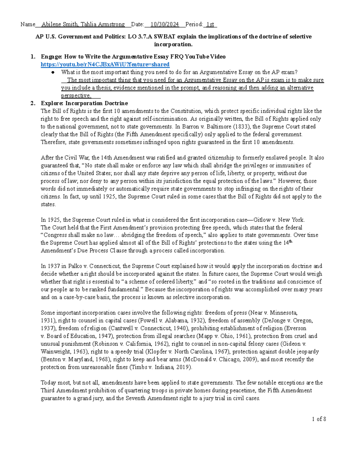 Unit 3 Lesson 7 Explain the Implications of the Doctrine of Selective ...