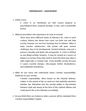 Criminology - Activity - CRIMINOLOGY - ACTIVITY What is your ...