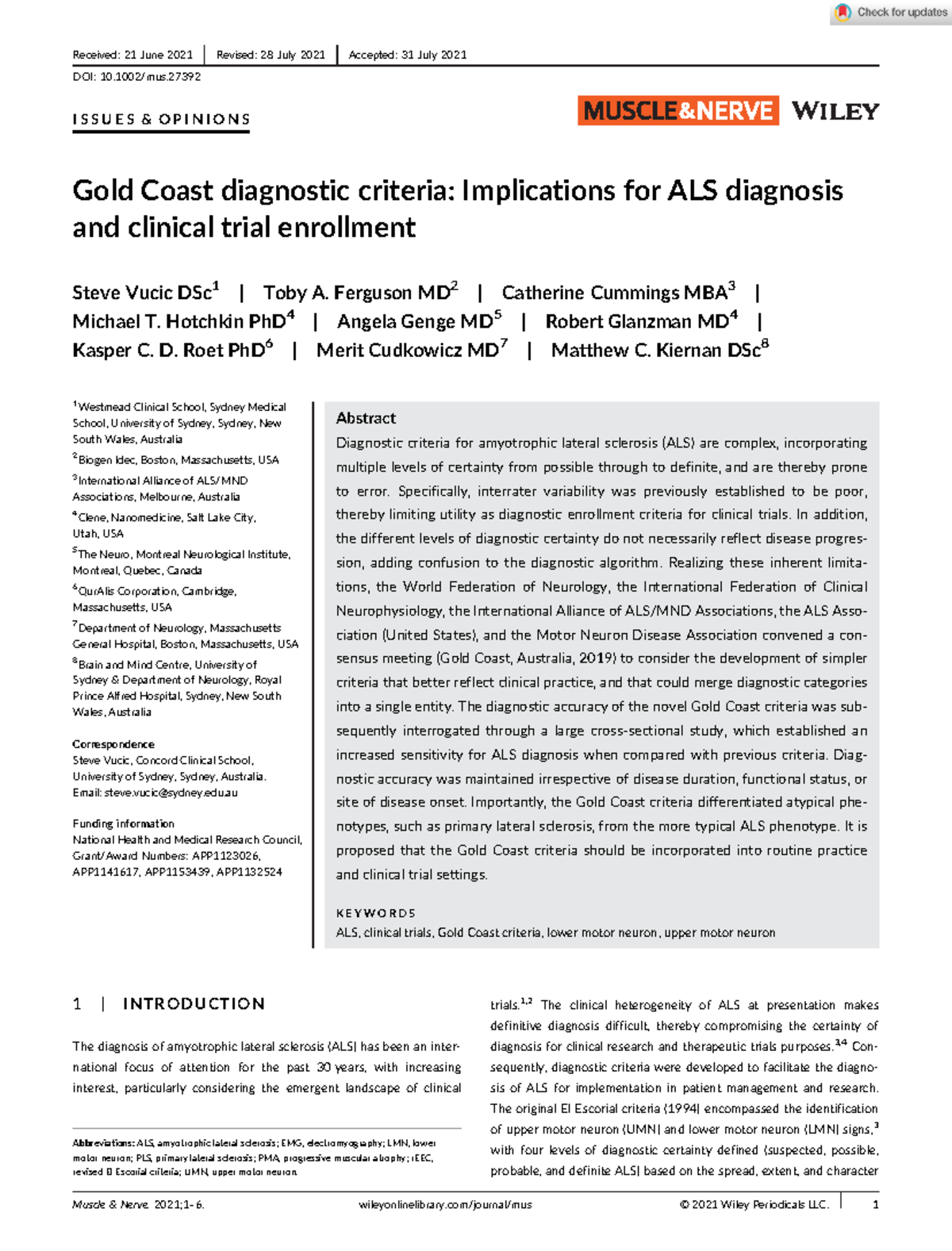 Gold Coast diagnostic criteria Implications for ALS diagnosis ...