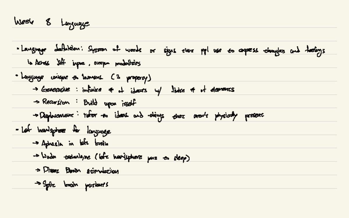 Final Exam Review - Weeks & Language · Language definition : System of ...