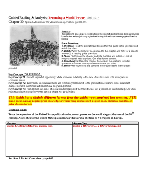 An overview of a unit in American History - Guided Reading & Analysis ...