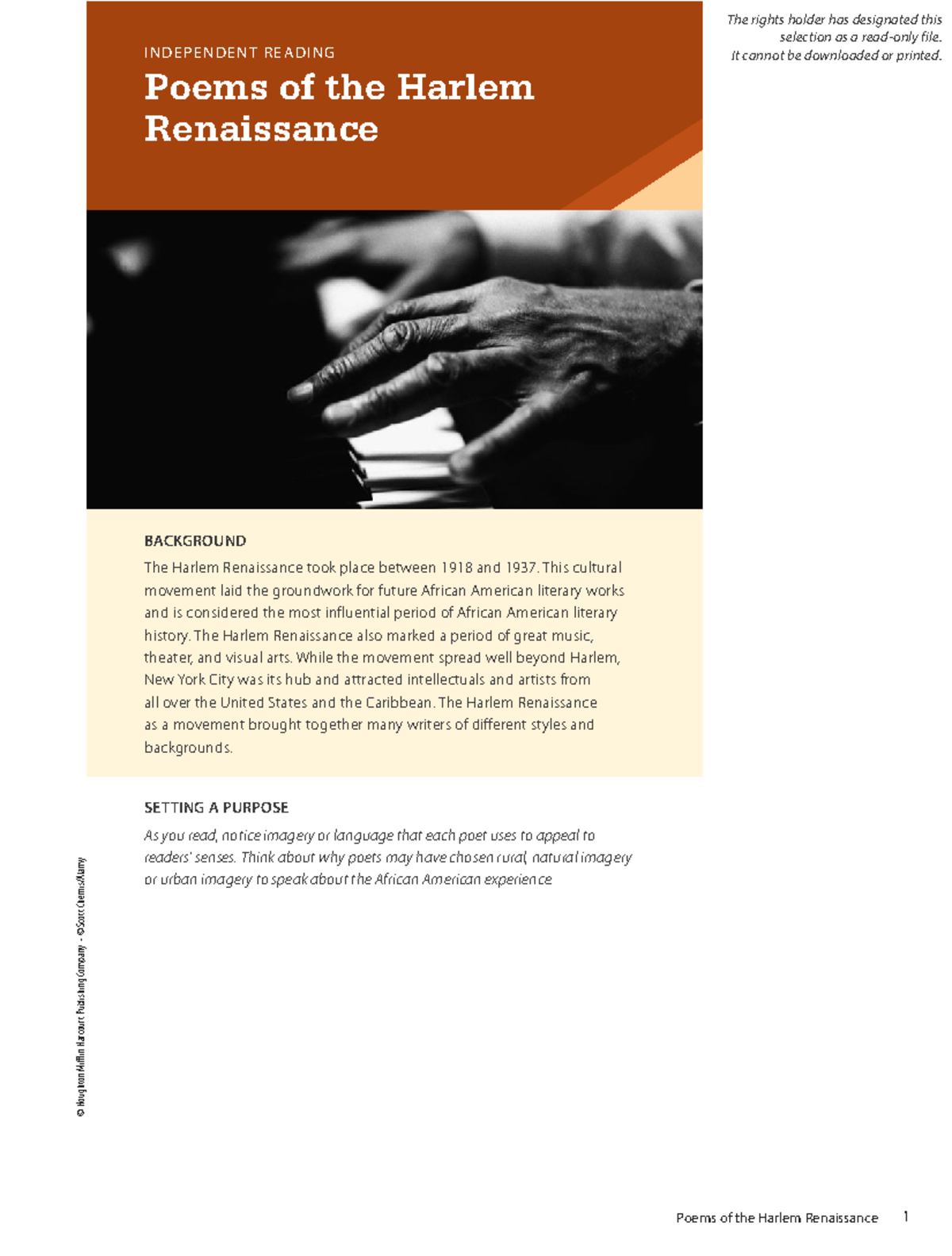 Poems of the Harlem Renaissance - INDEPENDENT READING © Houghton ...