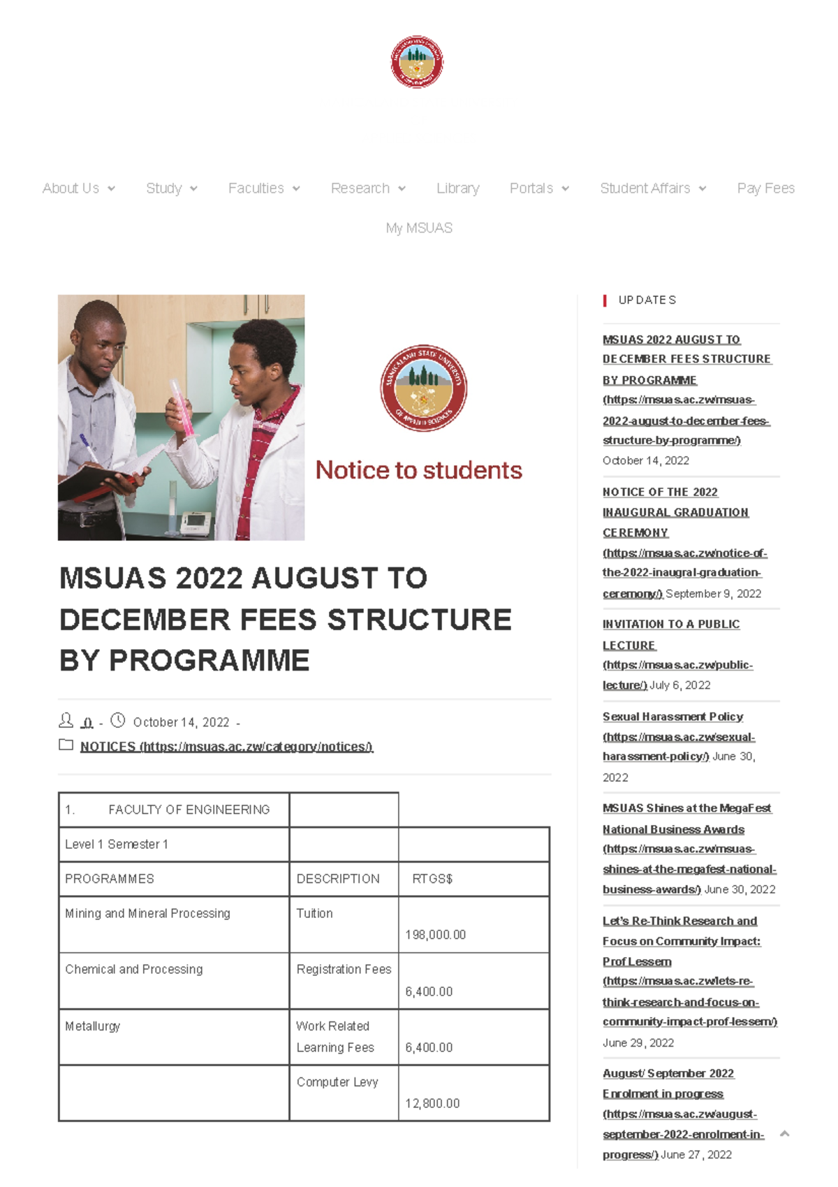 Msuas 2022 August TO December FEES Structure BY Programme - Msuas ...