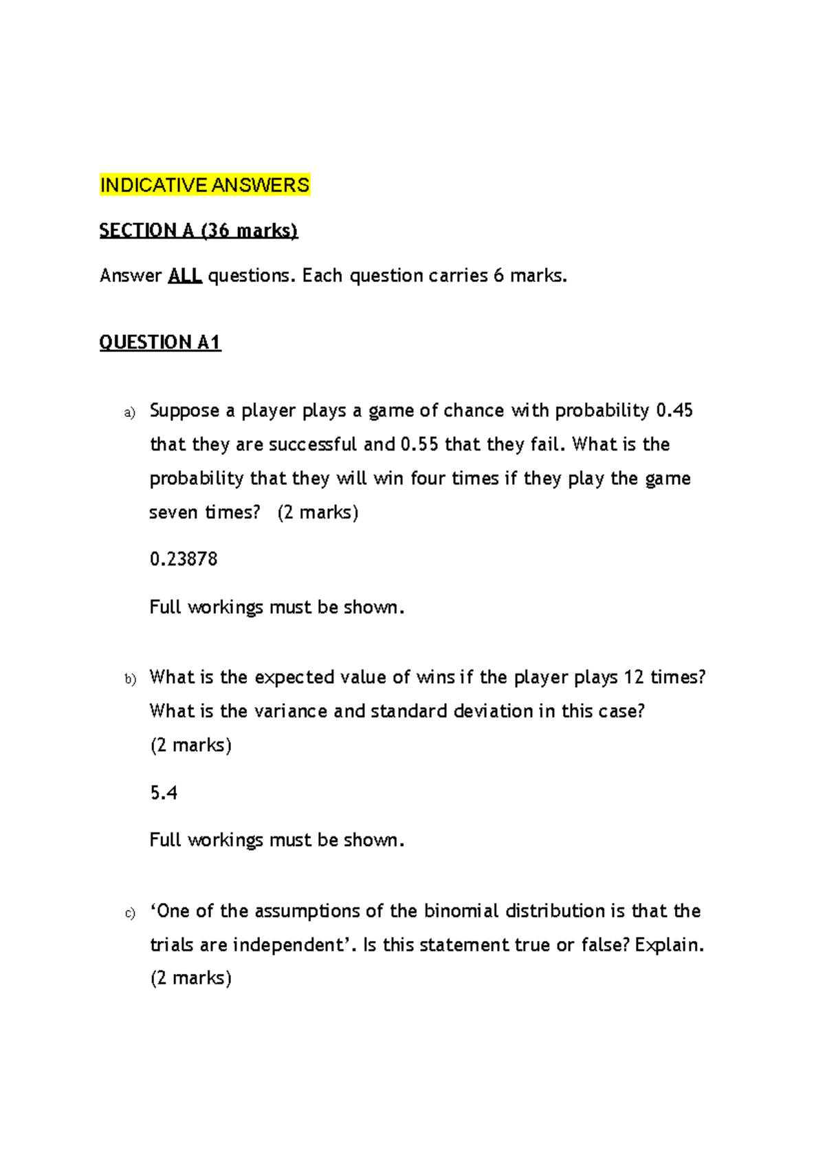 4SSMN902 Sample Exam Paper Indicative Answers - INDICATIVE ANSWERS ...