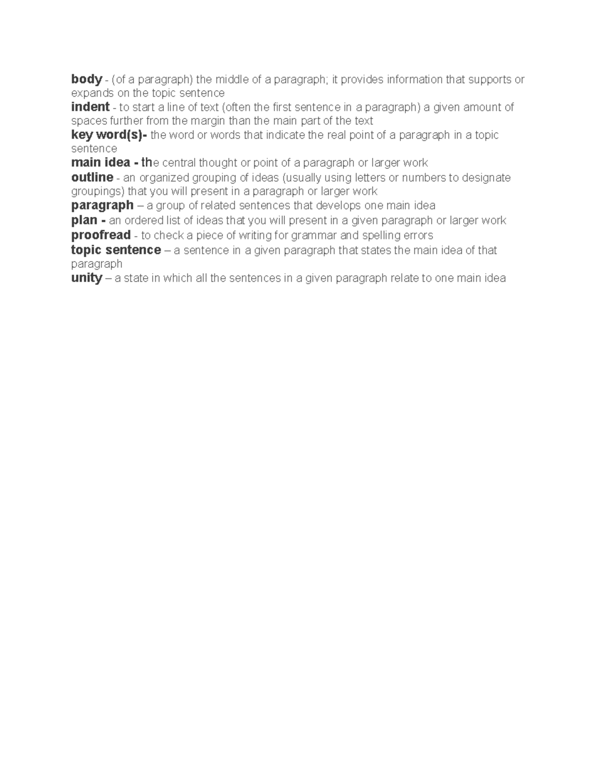 Chapter 3 - vocabulary - body - (of a paragraph) the middle of a ...
