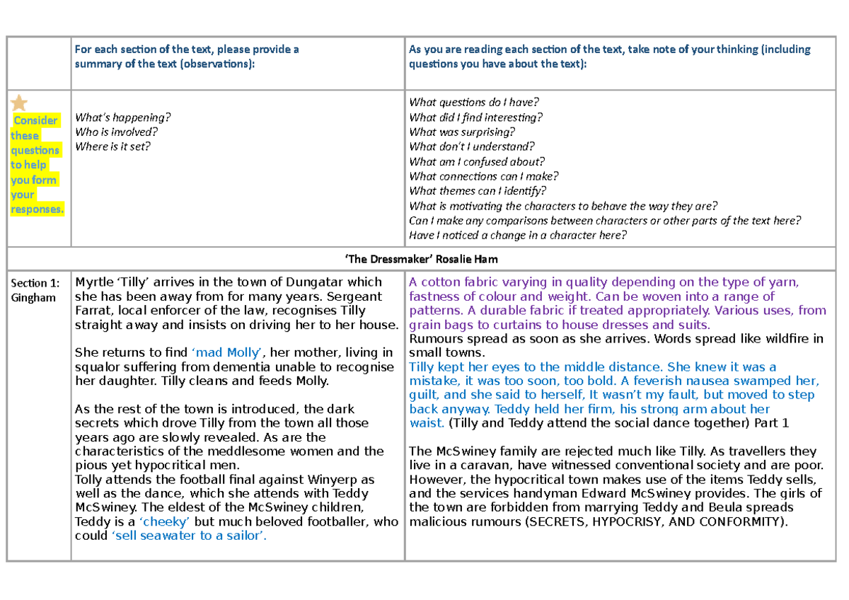 Holiday homework comparative - For each section of the text, please ...