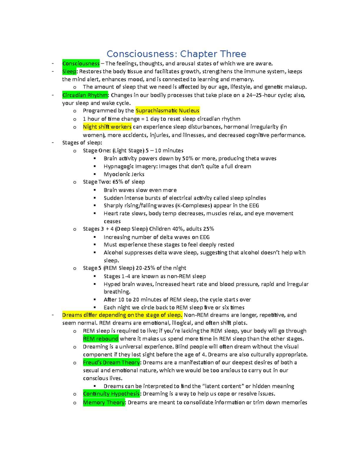 Psychology - Consciousness (Chapter 3) - Consciousness: Chapter Three ...