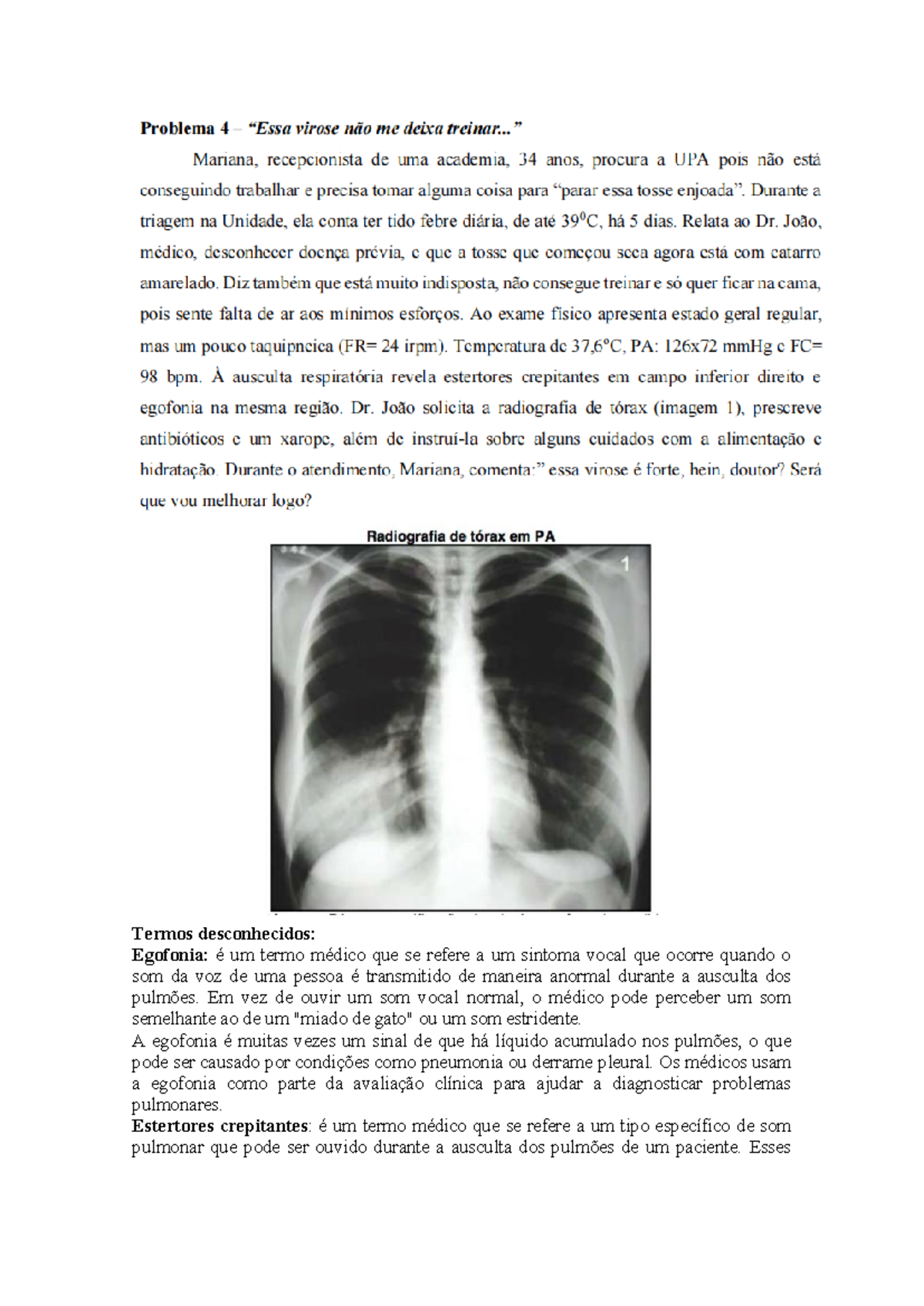 Problema sobre pneumonia - Termos desconhecidos: Egofonia: é um termo ...