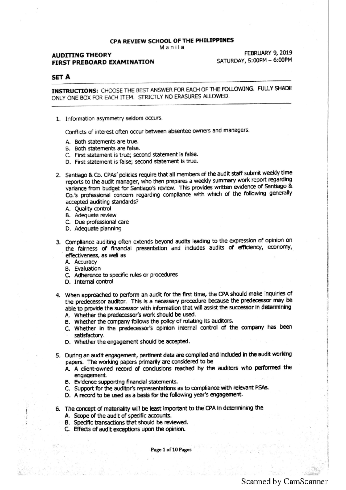 CFAR Preboards auditing theory's for bachelor of accounting ...