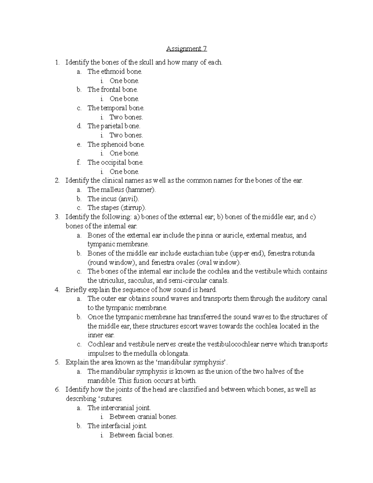 Assignment 7 (Kinetic Anatomy) - Assignment 7 Identify the bones of the ...