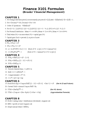 Finance 3101 Formulas - Sequence 1 - Finance 3101 Formulas (Brooks ...