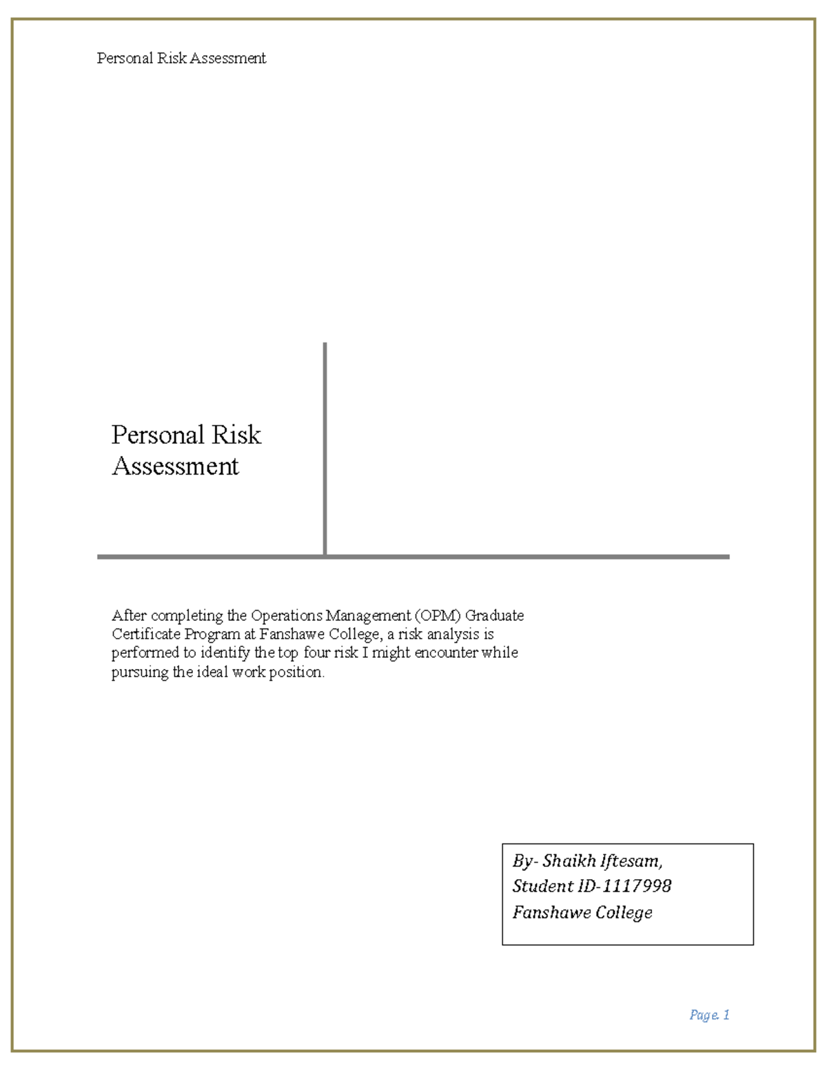 Personal Assignment - By- Shaikh Iftesam, Student ID- Fanshawe College ...