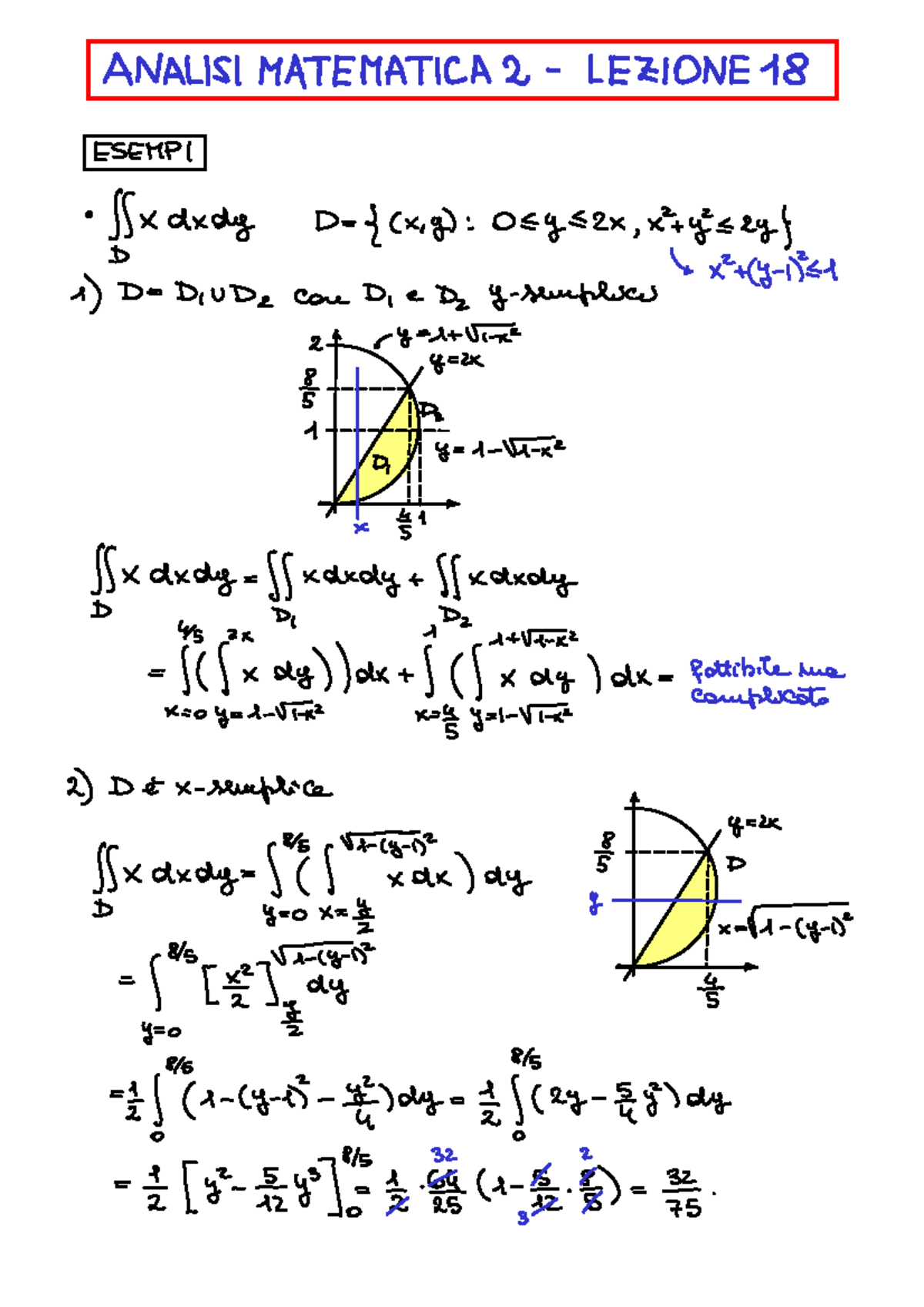 Lezione 18 - Esempi e Cambiamento di variabili per integrali Doppi ...
