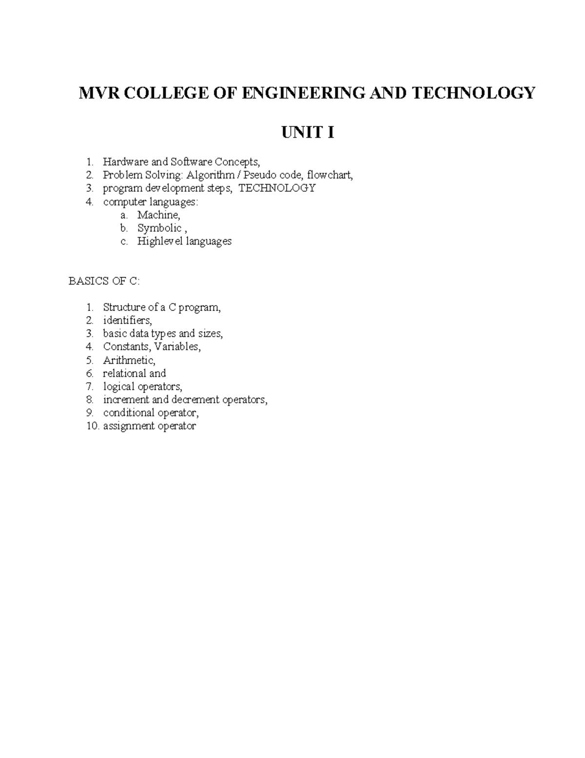 UNIT 1 PAGE 23 42 DS Introduction - MVR COLLEGE OF ENGINEERING AND TECHNOLOGY UNIT I ####### 1 ...