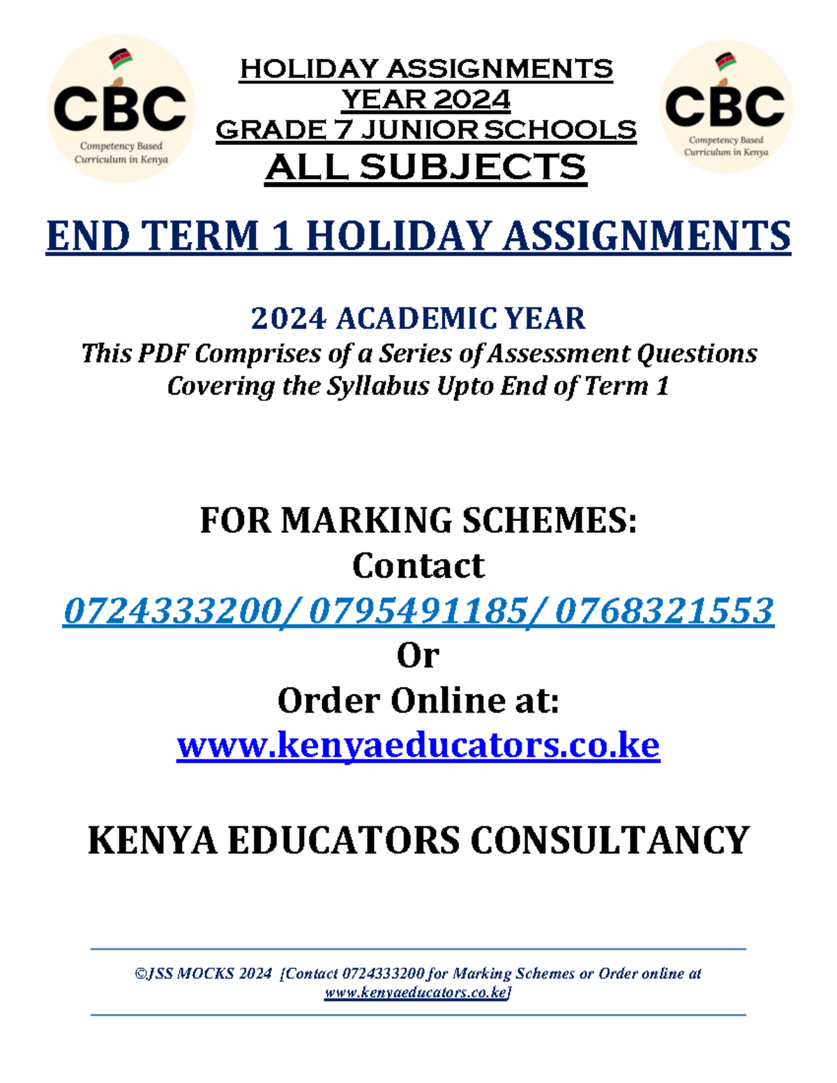 Grade 7 JSS ET1 Holiday Assignment 2024 - ©JSS MOCKS 2024 [Contact 0724333200 for Marking ...